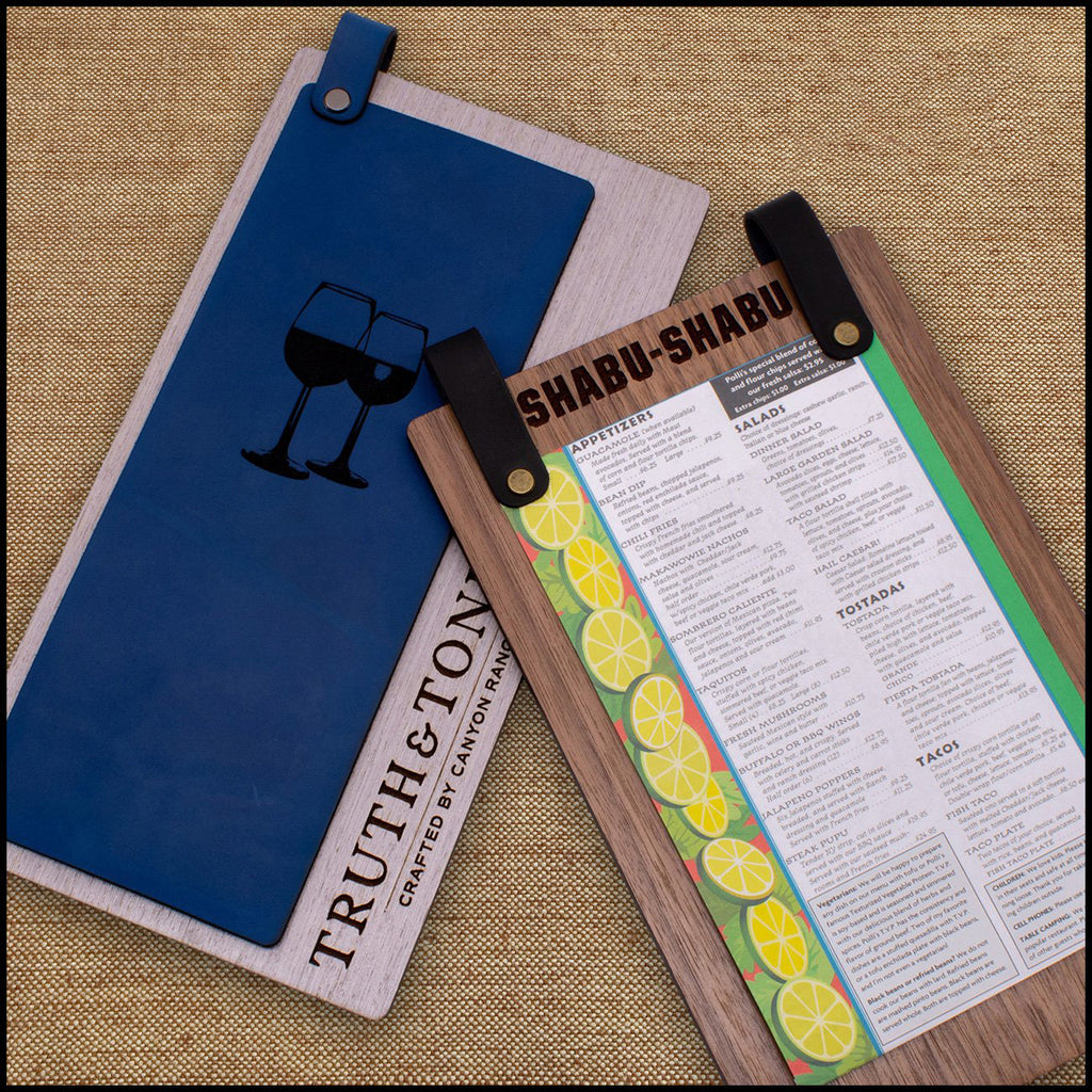 Wood Menu Board With Leather Loop And Screw Post – Marquee Menus