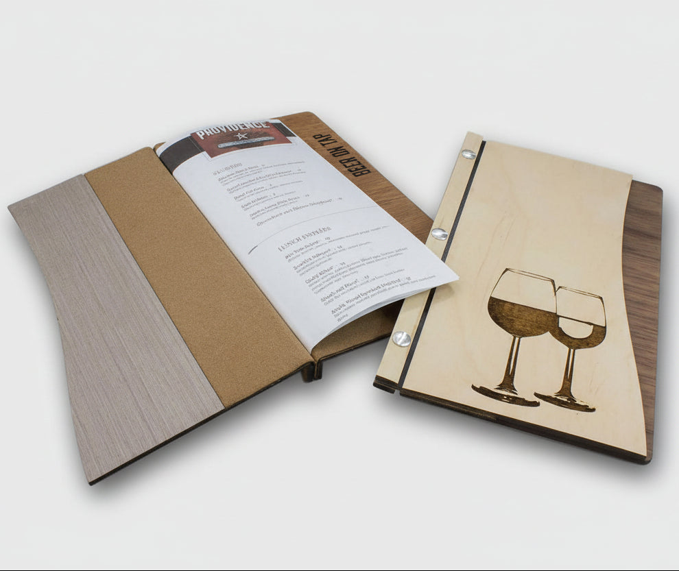 Wood Menu Cover With Screw Post and Leather Binding – Marquee Menus
